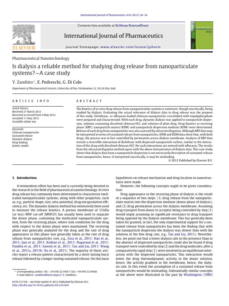 Dialysis in Nanoparticle Drug Release Study | PDF | Nanoparticle ...