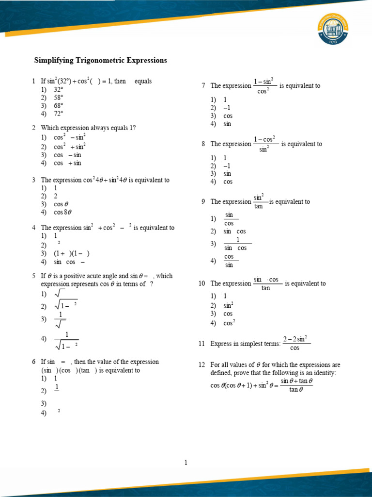 6.Simplifying Trigonometric Expressions | PDF | Trigonometric Functions | Mathematical Relations