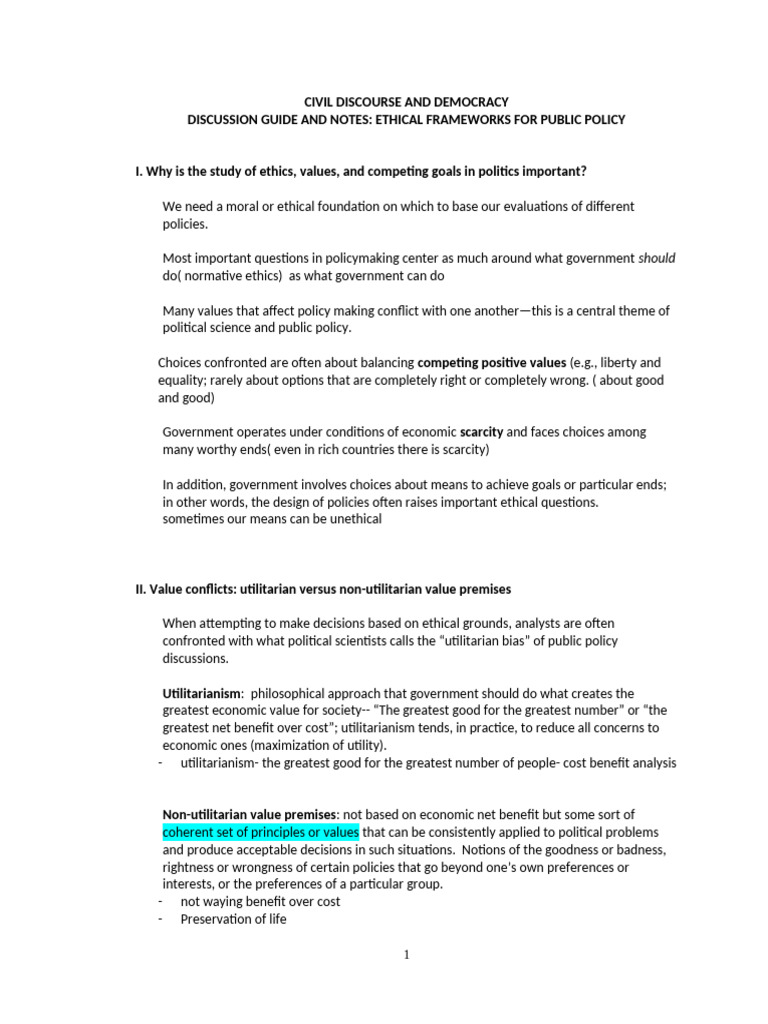 CD Discussion Notes - Ethical Frameworks For Public Policy | PDF ...
