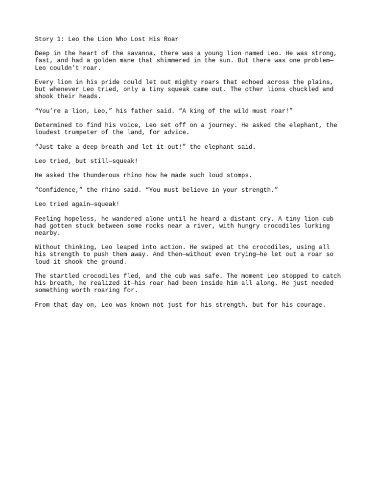 Leo the Lion Finds His Roar | PDF