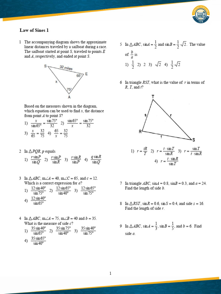 Law of Sines Applications in Triangles | PDF | Elementary Geometry ...