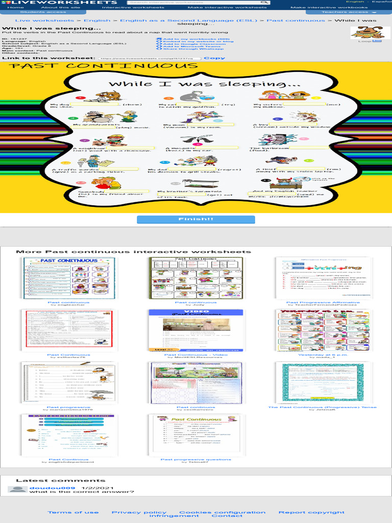 While I Was Sleeping... Worksheet | PDF | English As A Second Or ...