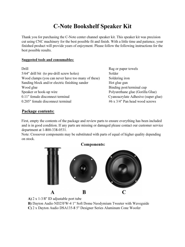 Parts Express C-Note Center Channel Manual | PDF | Loudspeaker | Adhesive