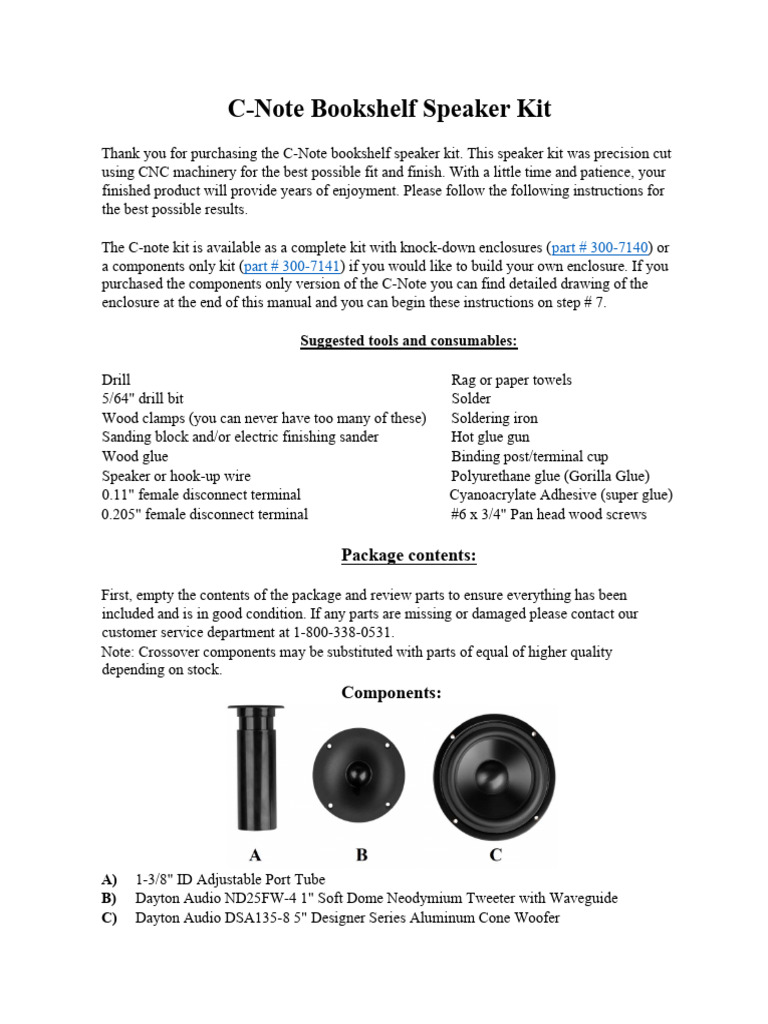 Parts Express C-Note Bookshelf Speaker Pair | PDF | Soldering | Printed ...