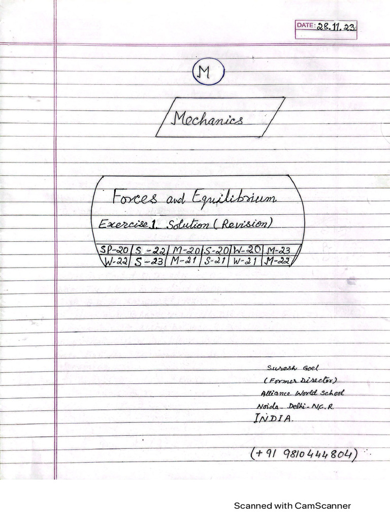 m1 Forces and Equilibrium Ex 1 Solutionrevision | PDF