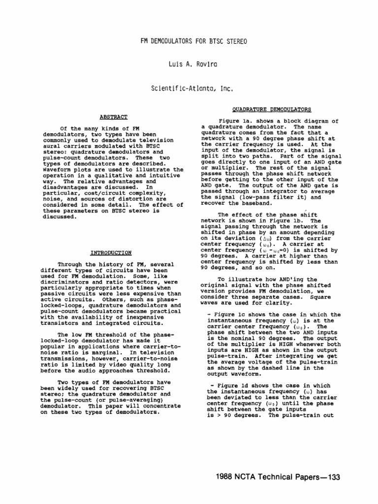 1988 FM Demodulators For BTSC Stereo | PDF | Frequency Modulation ...