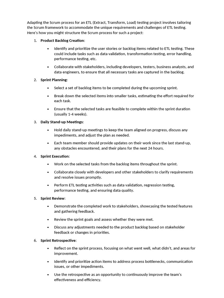 Scrum Process For An ETL | PDF | Scrum (Software Development) | Computing