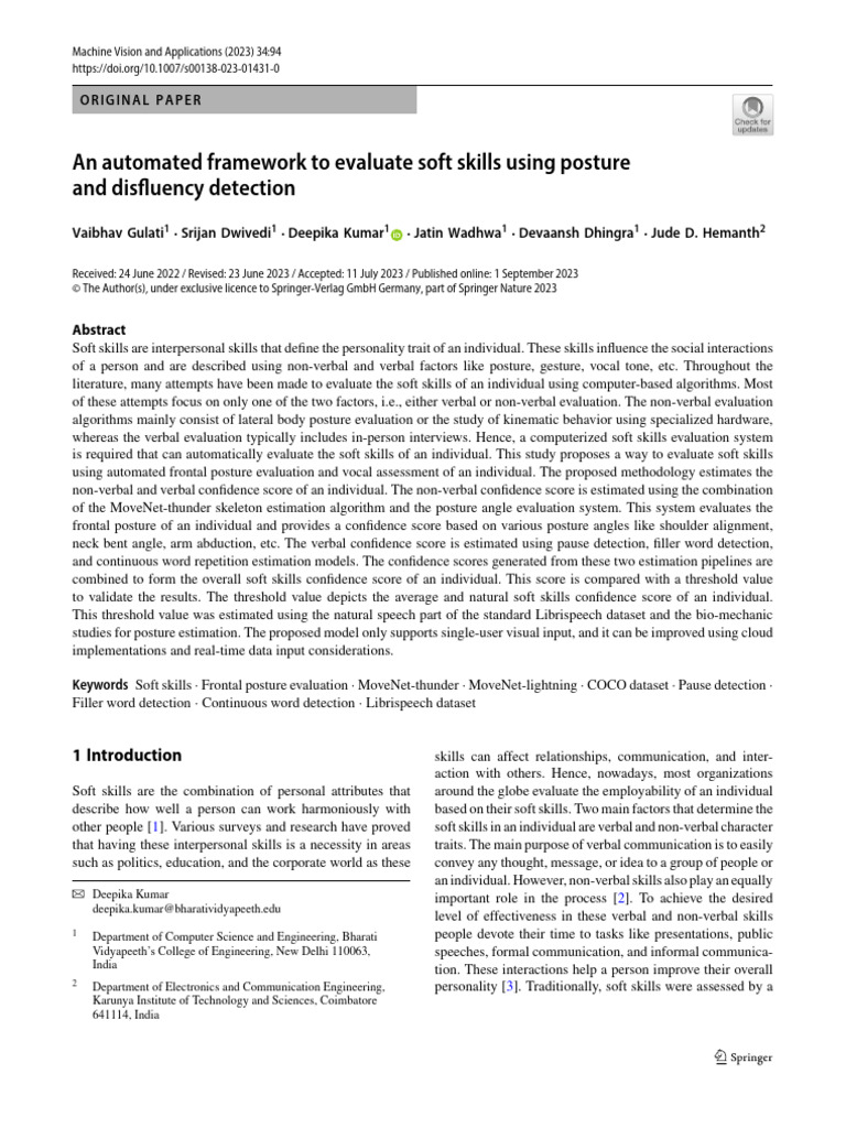 An automated framework to evaluate soft skills using posture and disfluency detection | PDF ...
