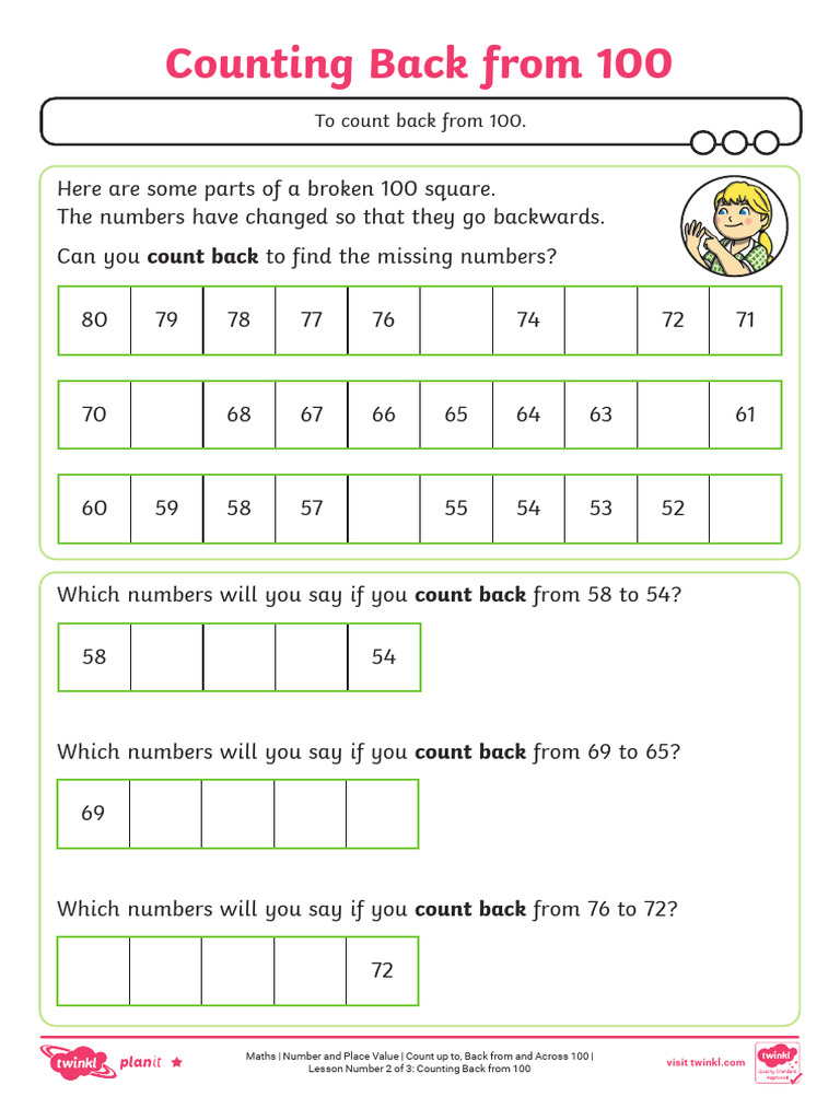 Counting Back from 100: Math Practice | PDF | Mathematics