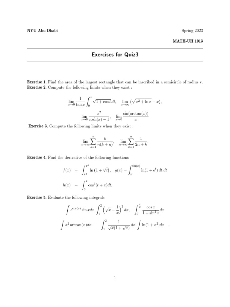 Exercises1 Quiz3 23 | PDF | Mathematical Objects | Calculus