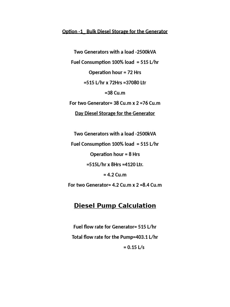 Bulk Diesel Storage For The Generator | PDF