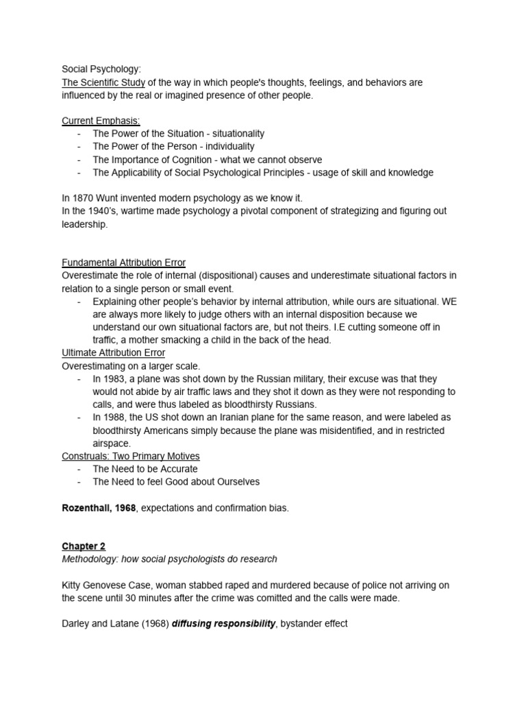 Social Psychology Class Notes (Champlain, year 2) | PDF | Attitude ...