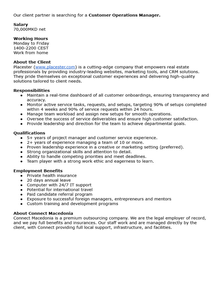 JD - Customer Operations Manager | PDF