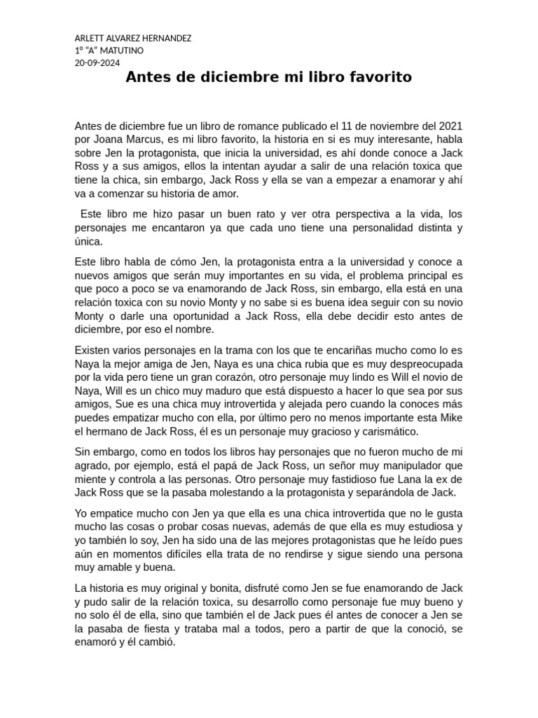 Antes de Diciembre Mi Libro Favorito 2 | PDF