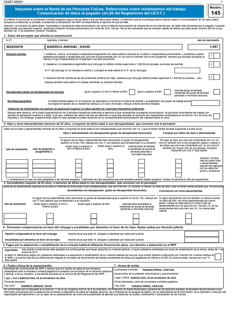 Comunicación de Datos para IRPF 2024 | PDF | Invalidez | Derechos digitales
