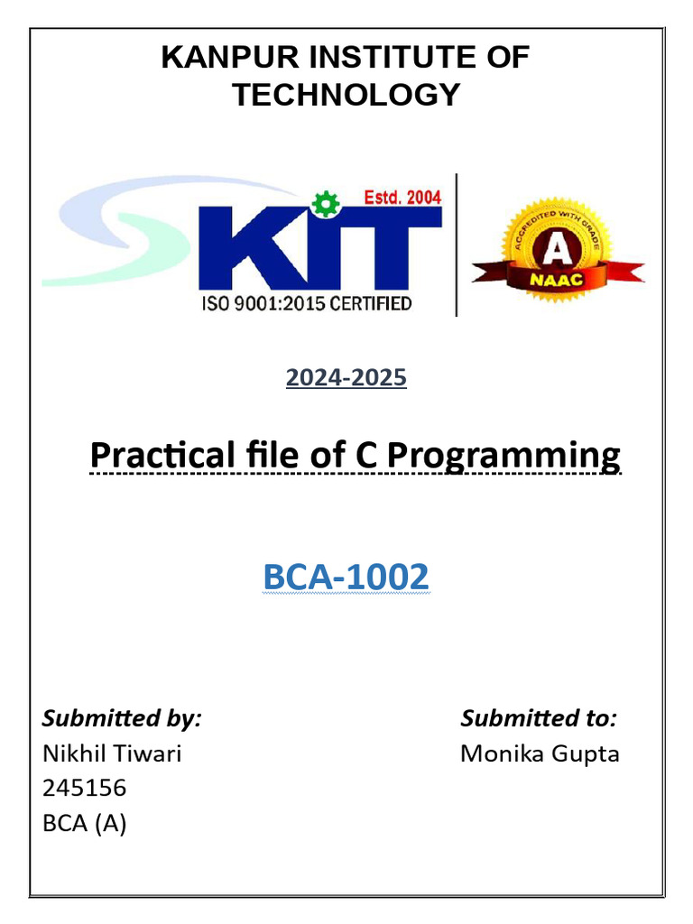 C - Practical - File - Nikhil Tiwari | PDF | Pointer (Computer Programming) | Computer Engineering