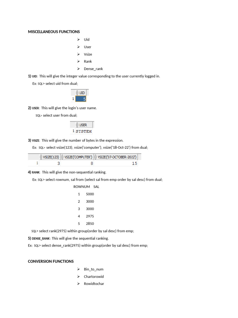 Miscellaneous Functions | PDF | Data Model | Data Management