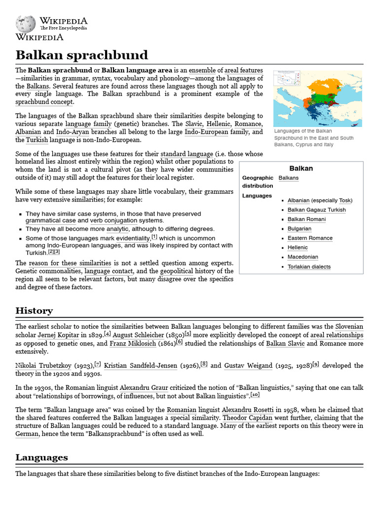 Balkan Sprachbund (Wikipedia) | PDF | Linguistics | Languages Of Europe