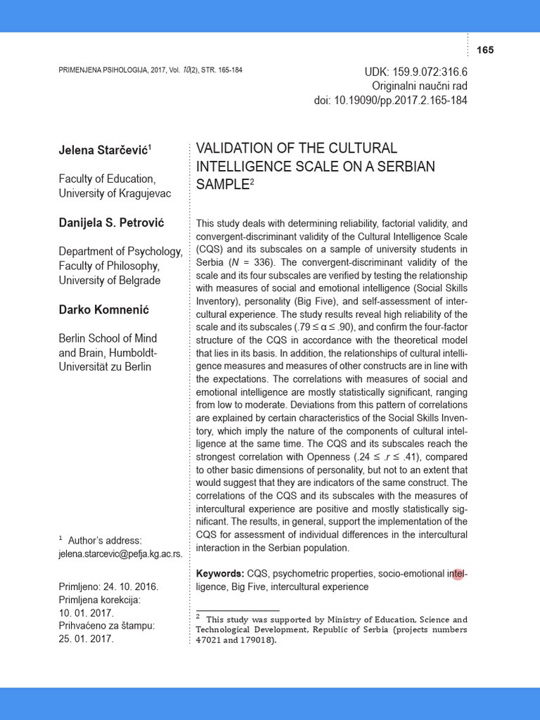 Cultural Intelligence Scale | PDF | Validity (Statistics) | Emotional ...
