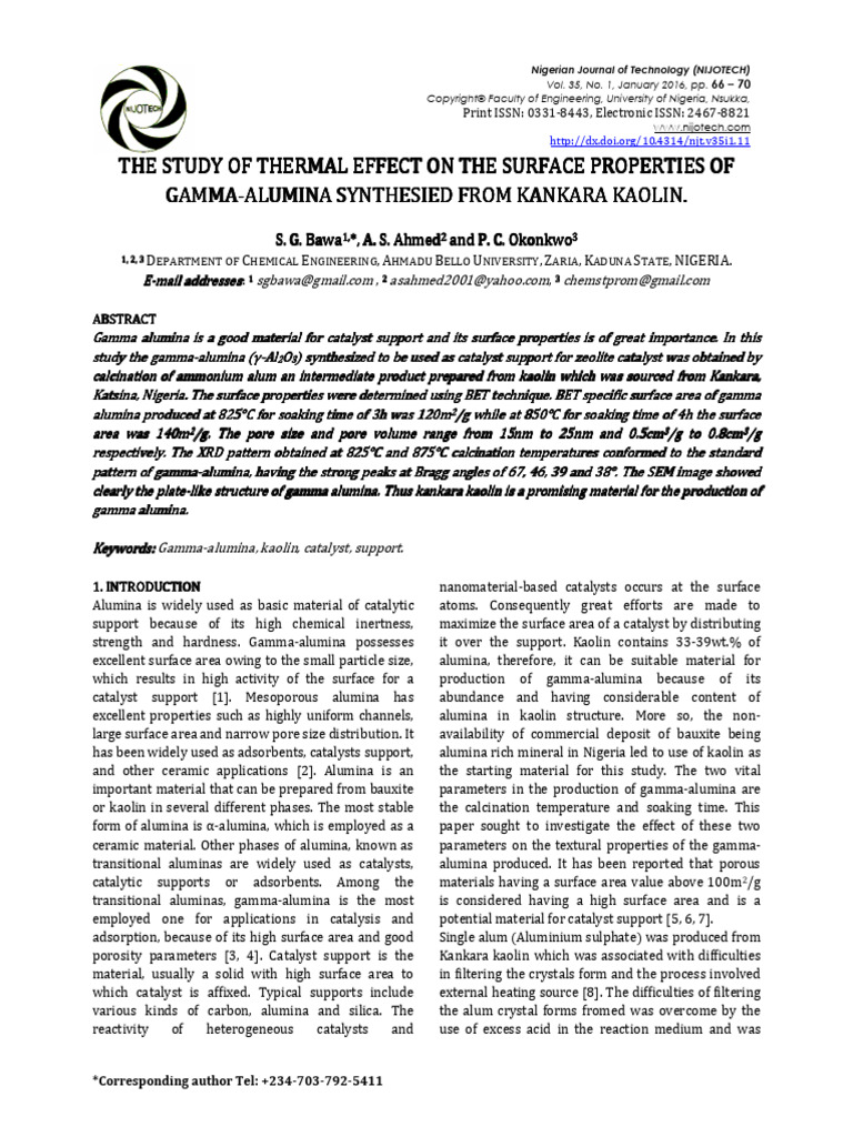 NIJOTECH Gamma Alumina Synthesis | PDF | Adsorption | Aluminium Oxide