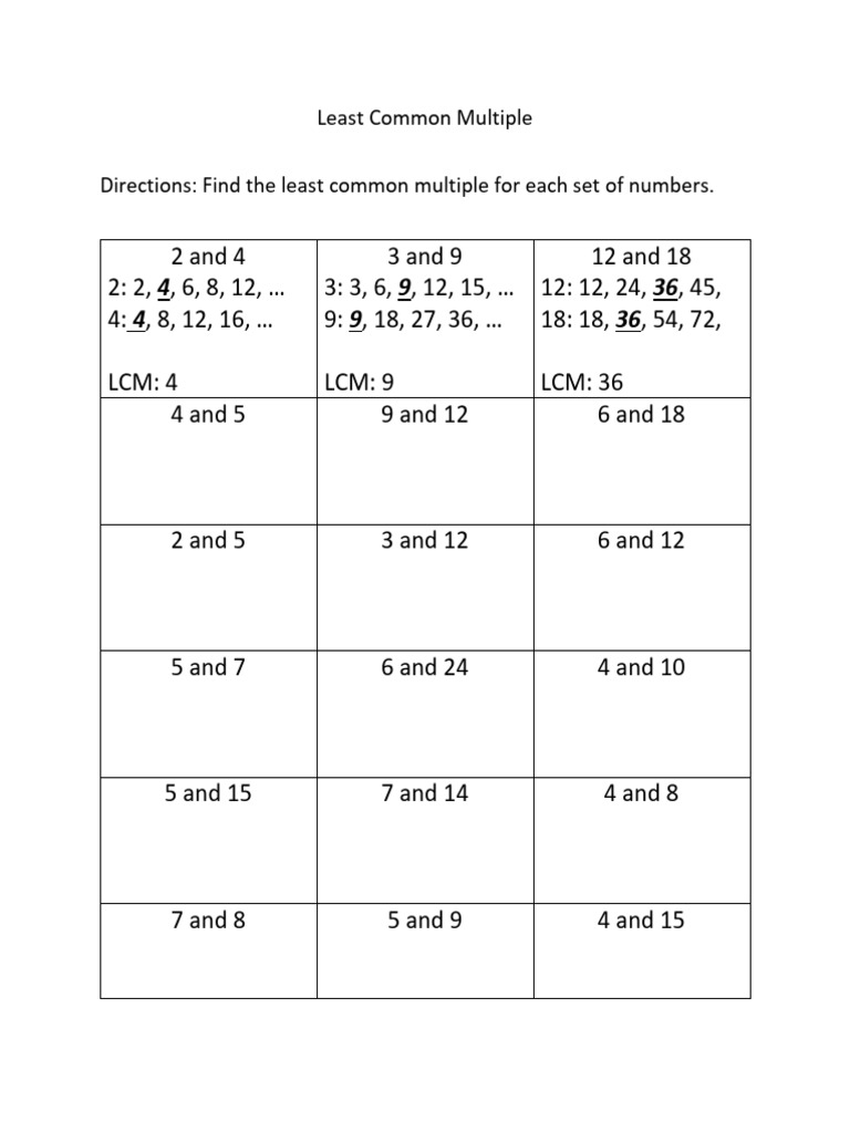 Calculate Least Common Multiples | PDF