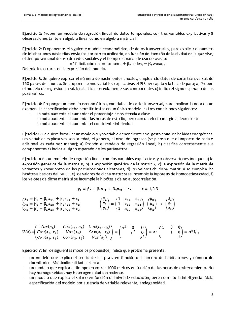 Tema5 Practica | PDF | Econometría | Regresión lineal