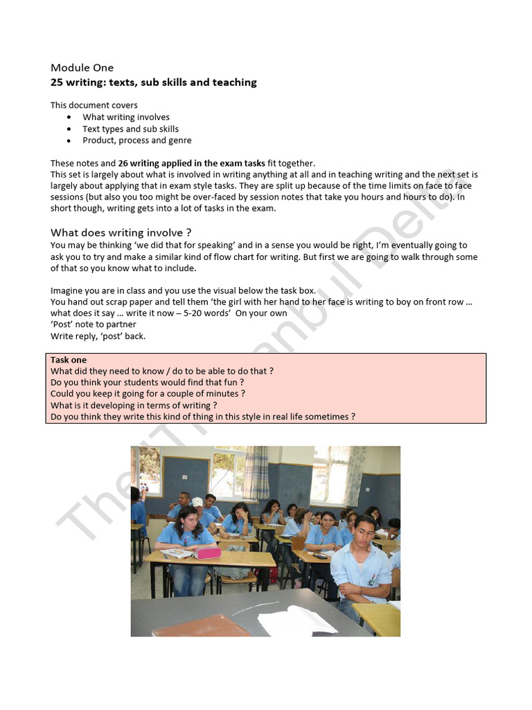 M1 25 Writing 1 Texts, Sub Skills and Teaching Moodle Notes 2019 | PDF ...