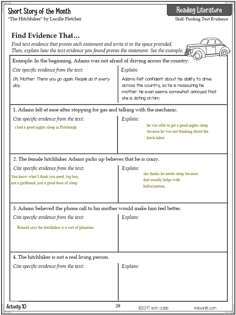 Chance Crowley - HITCHHIKER-Finding Text Evidence | PDF