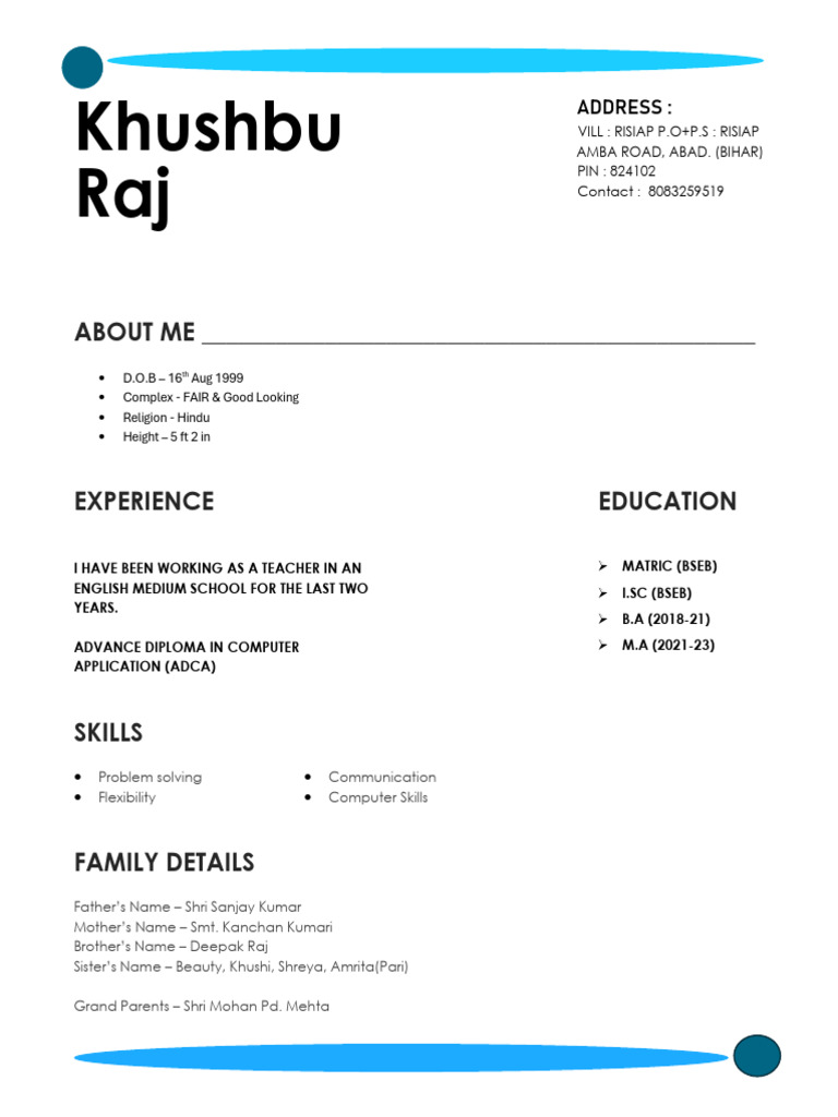 Khushbu Raj BioData | PDF