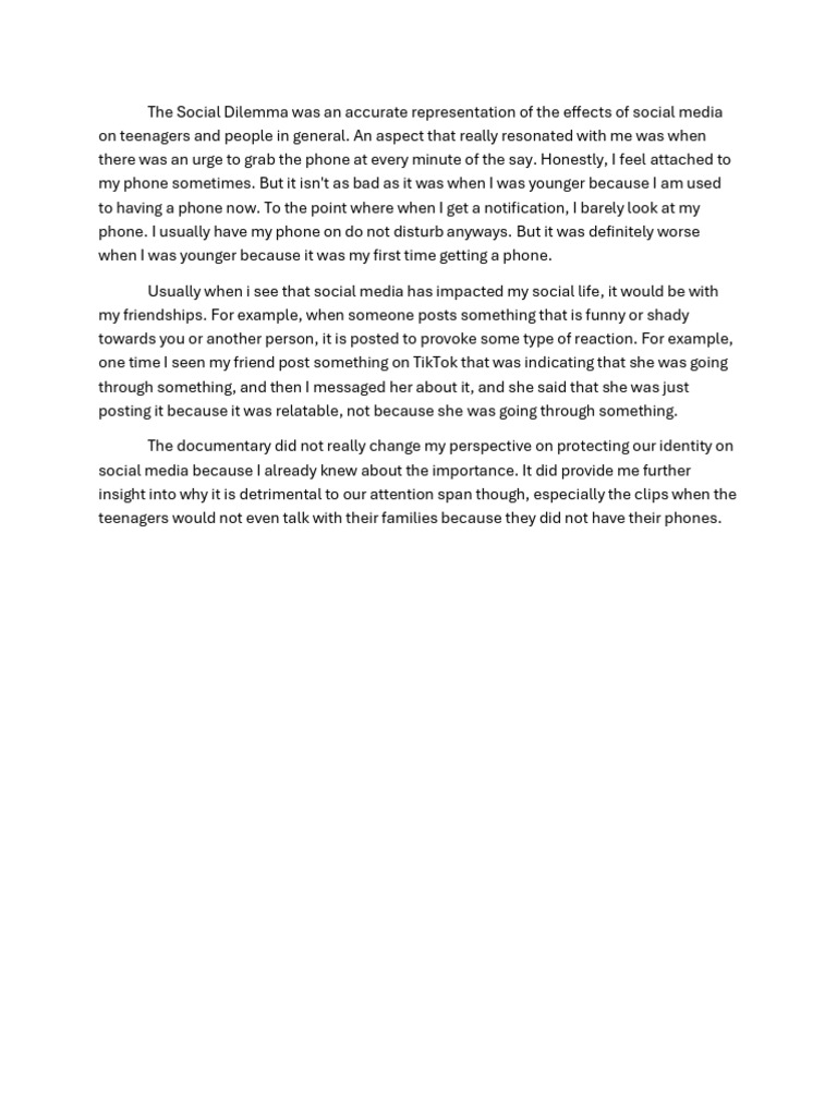 The Social Dilemma Review - Kimoria Oliver | PDF