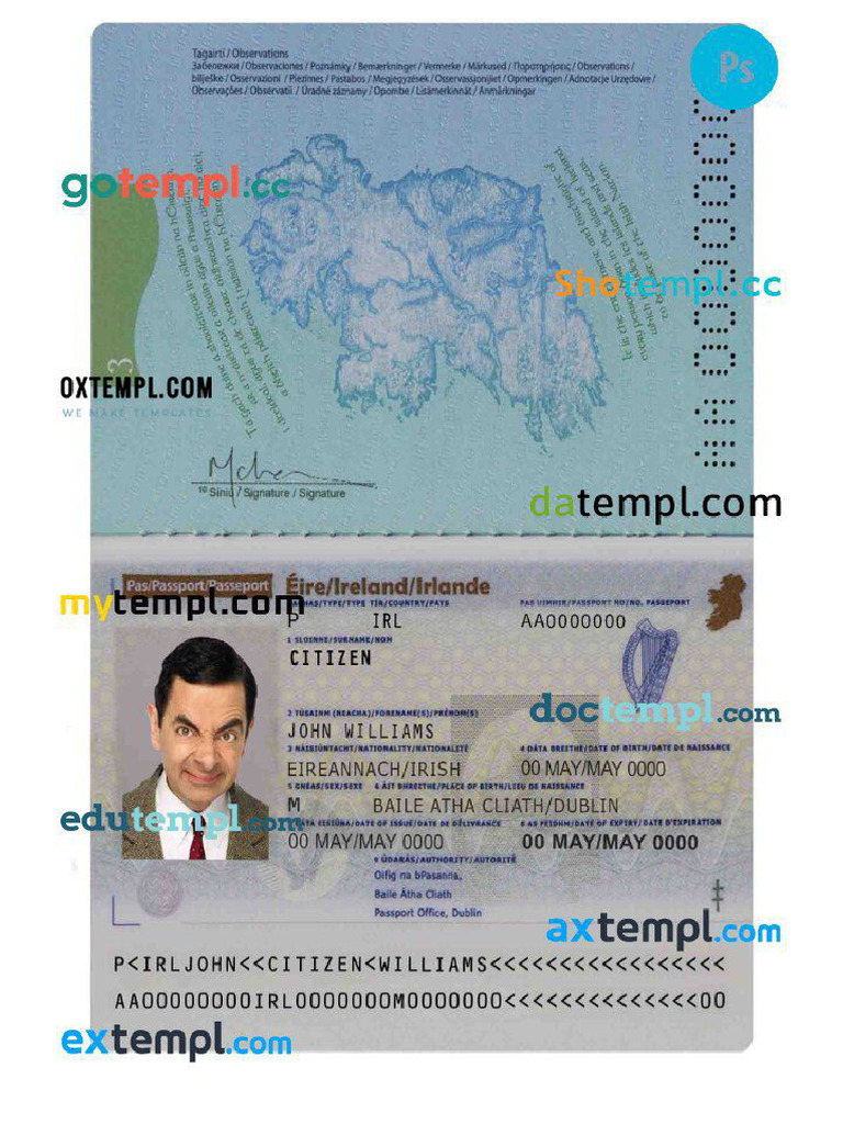 Ireland Passport Template in PSD Format, Fully Editable, With All Fonts ...