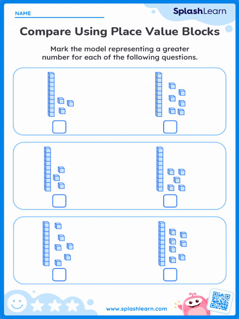 Compare And Find Greater Place Value Blocks Within 20 Worksheet Pdf