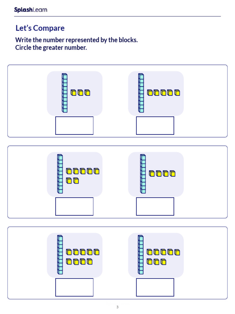 Comparing Numbers Using Blocks Worksheet | PDF