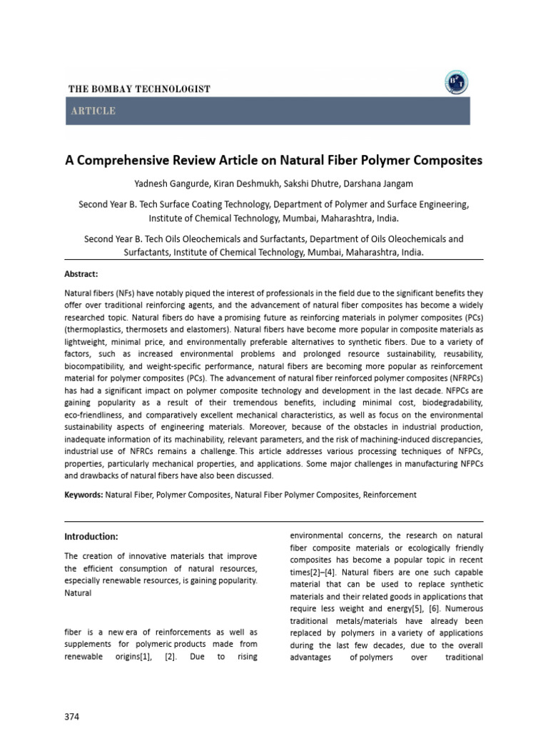 Natural Fiber Polymer Composites Review | PDF | Fracture | Composite ...