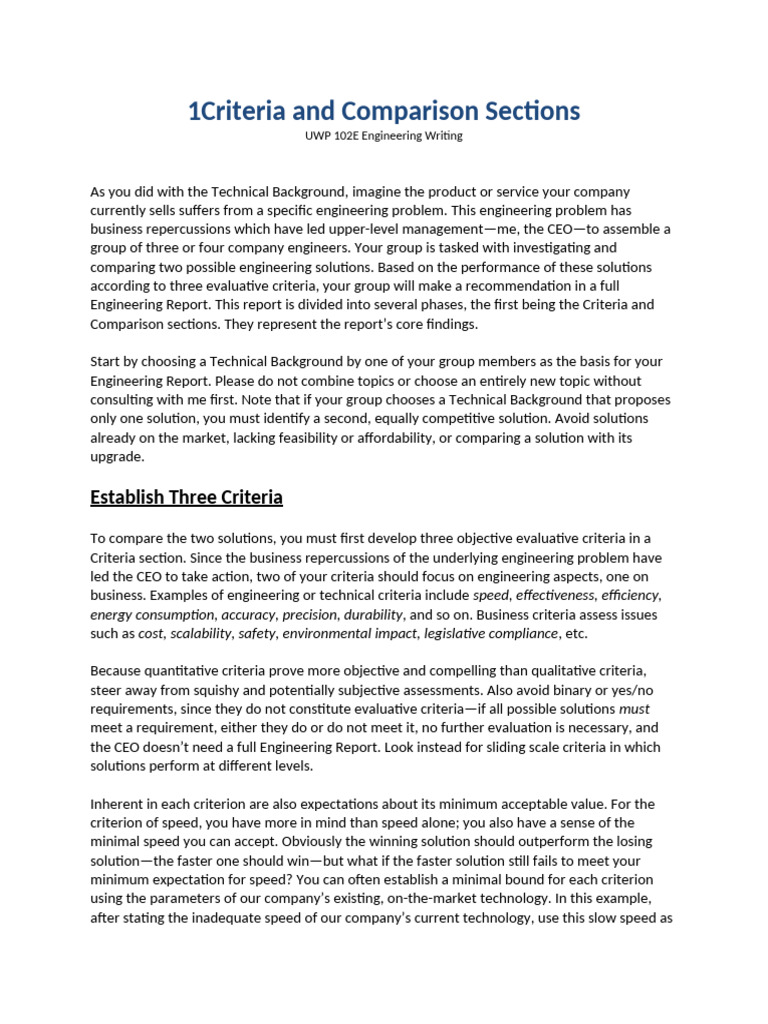 001 Prompt For Criteria and Comparison | PDF | Engineering