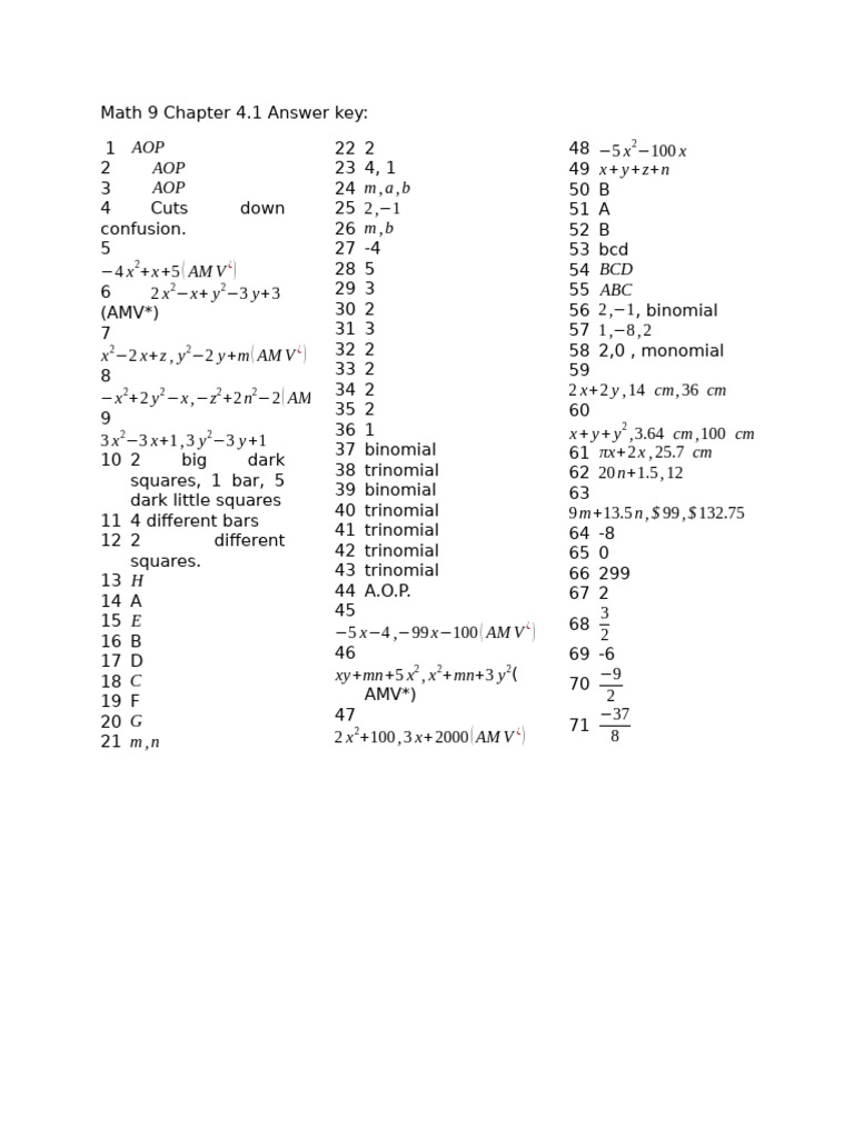 Math 9 Chapter 4 key | PDF | Abstract Algebra | Algebra