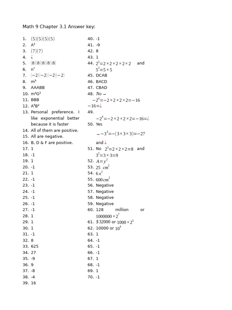 Math 9 Chapter 3 key | PDF