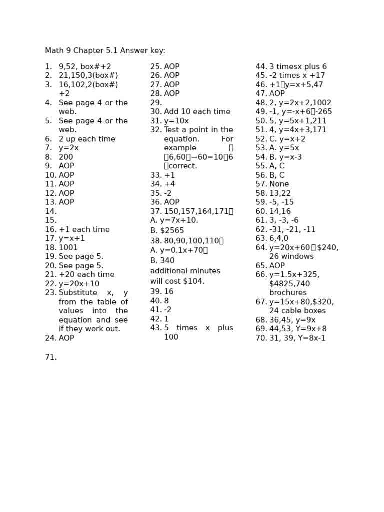Math 9 Chapter 5 key | PDF