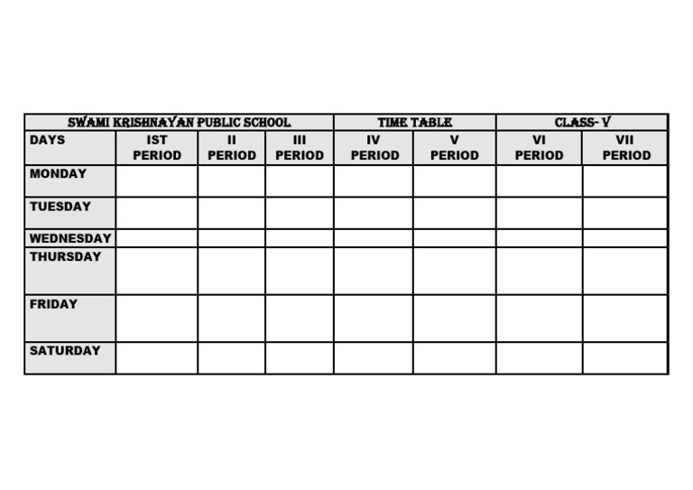 Time Table Class 5-4 | PDF