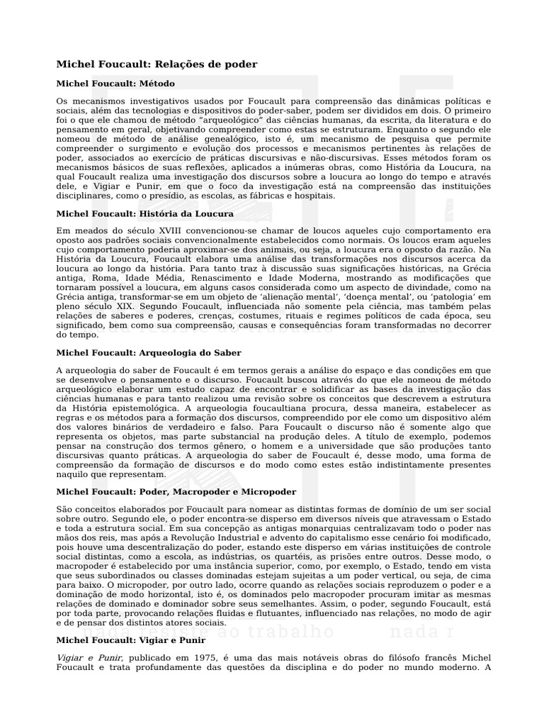 Michel Foucault - Relações de Poder - v1 | PDF | Michel Foucault ...