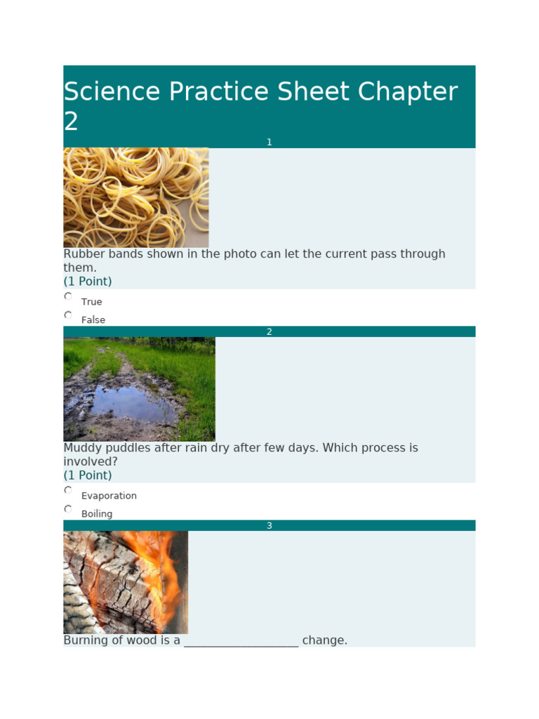 Science Practice Sheet Chapter 2 test 2 review | PDF