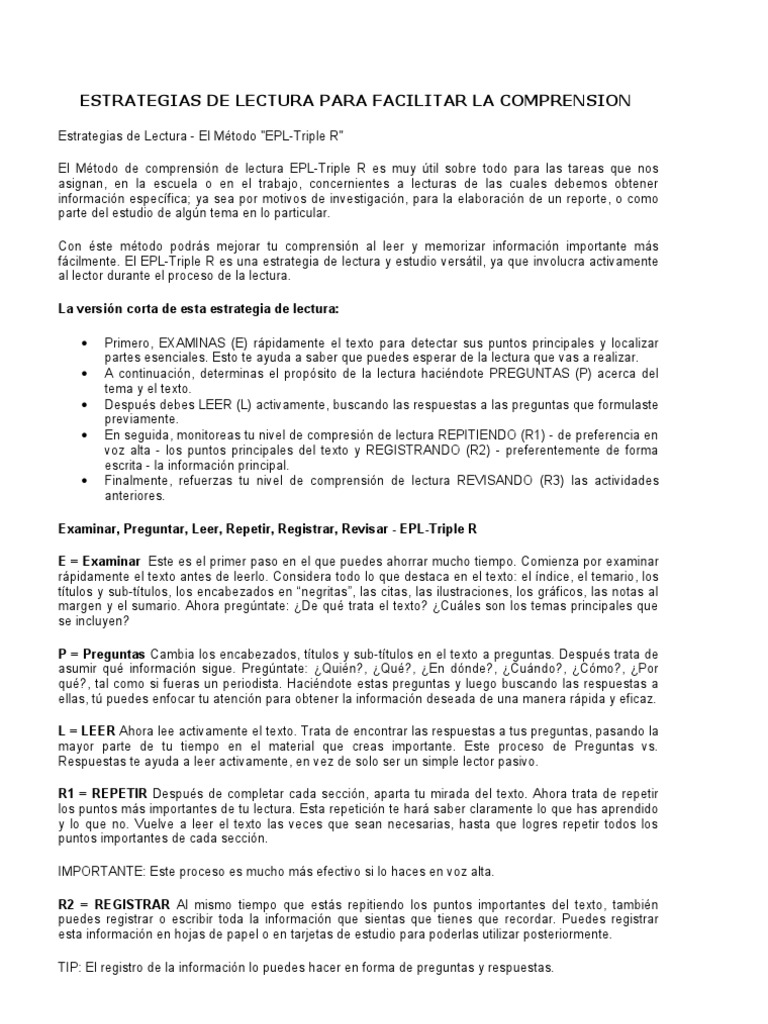 Estrategias de Lectura para Facilitar La Comprension | PDF | Artes del ...