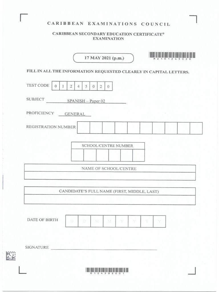 CSEC Spanish June 2021 P2 | PDF