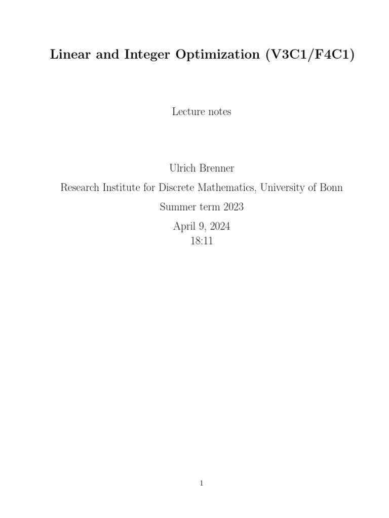 Linear and Integer Optimization (V3C1/F4C1) : Lecture Notes | PDF ...