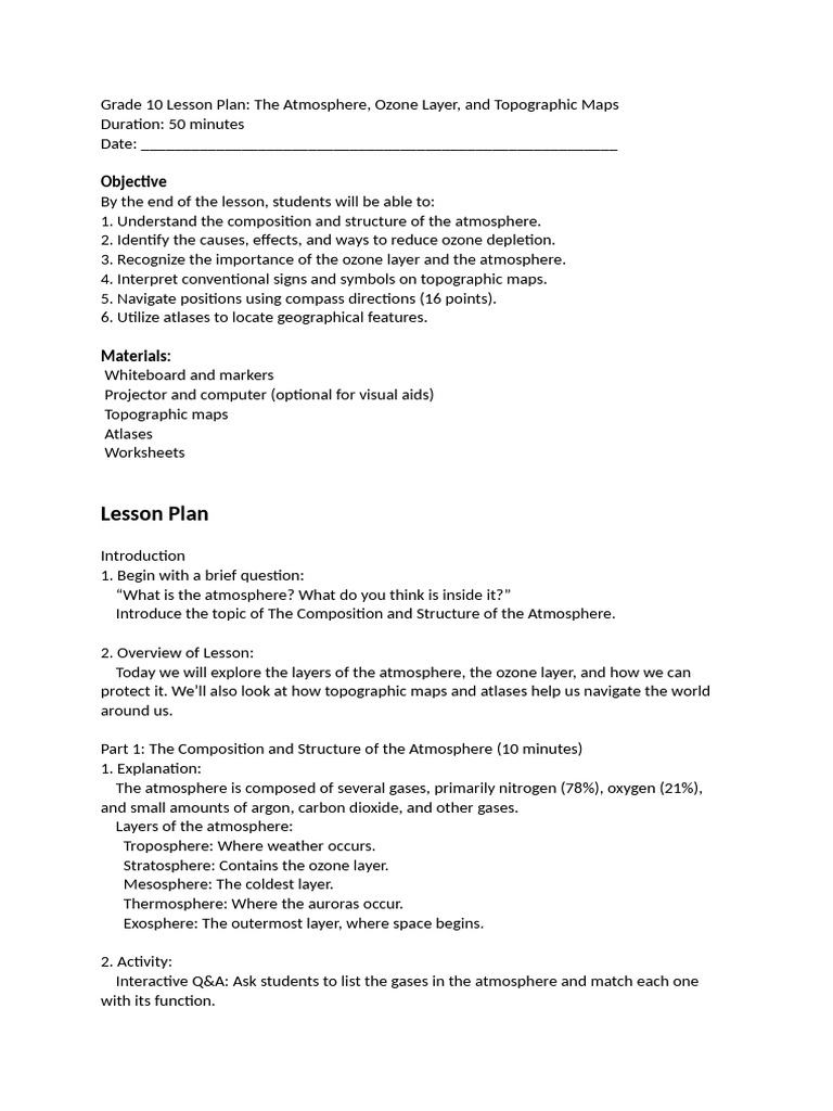 Grade 10 Lesson Plan Week 3 | PDF | Atmosphere Of Earth | Atmosphere