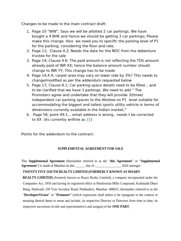 Contract Draft Amendments and Addendum | PDF | Interest | Receipt