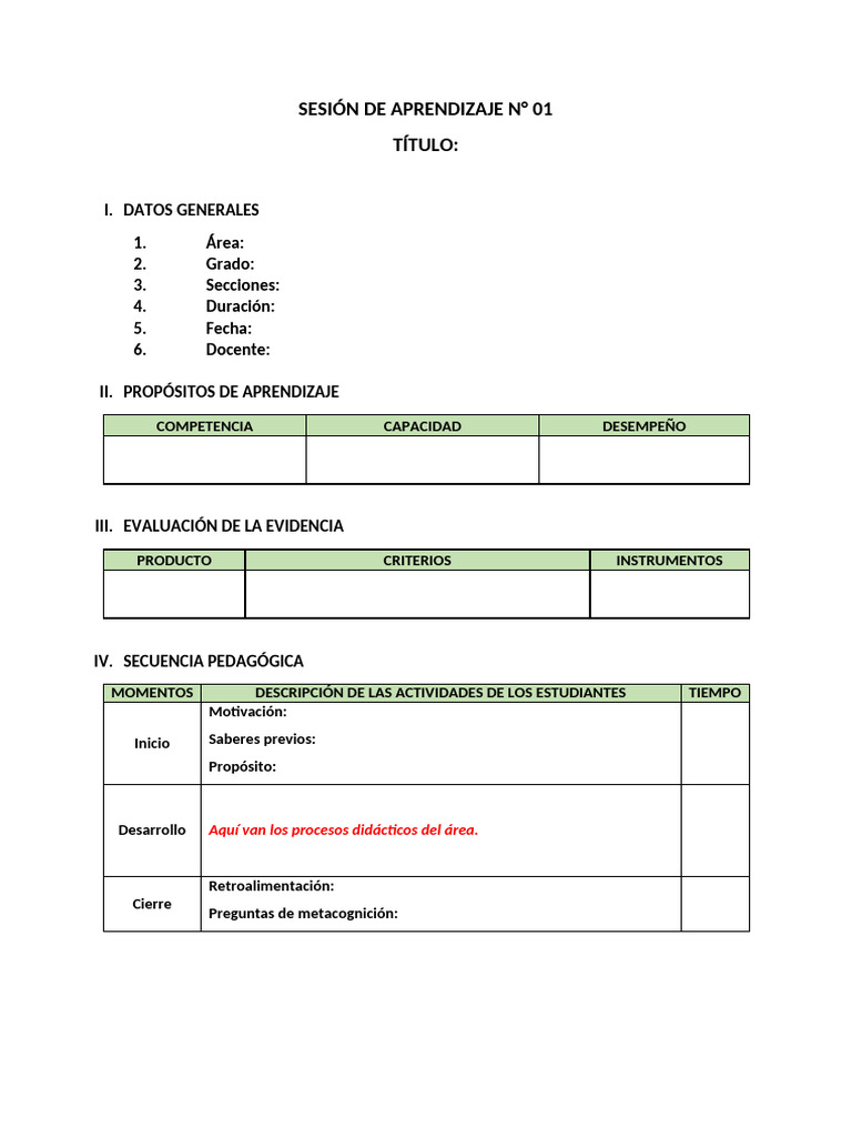 Esquema de Sesión de Aprendizaje | PDF