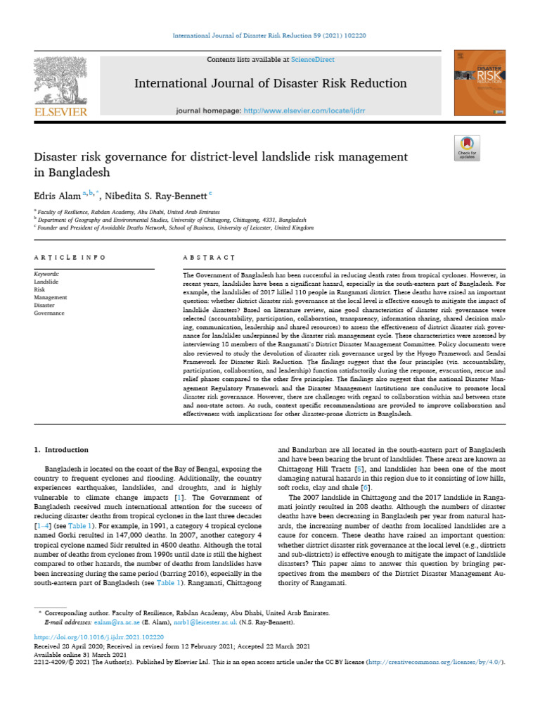 Disaster Risk Governance For District Level L - 2021 - International ...