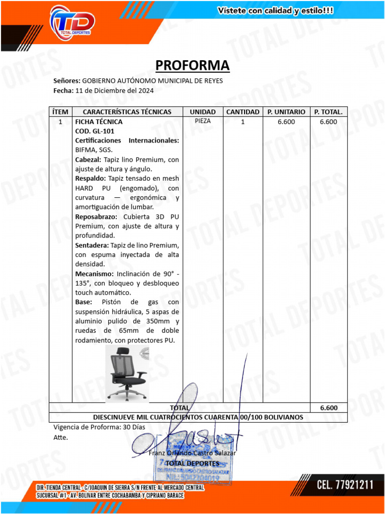 Proforma para Mobiliario Oficina | PDF