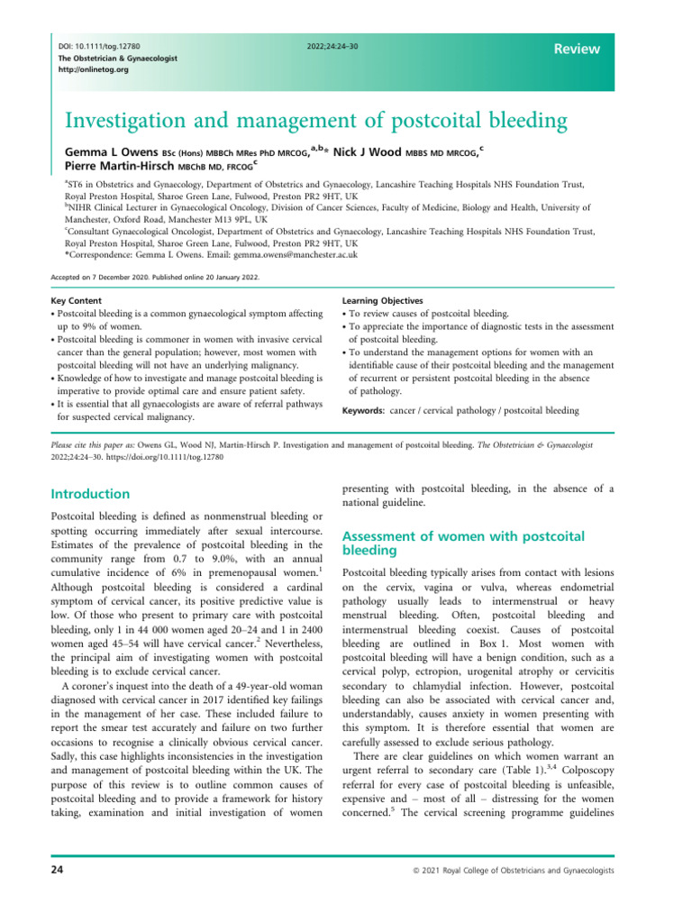 The Obstetric Gynaecologis - 2021 - Owens - Investigation and ...